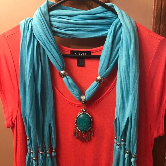 Accessories | Turquoise Scarf With Pendant And Embellishments | Poshmark